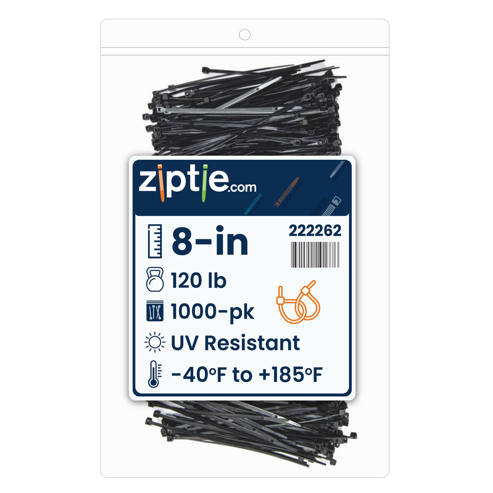8-inch UV Resistant Black Multi-Purpose Zip Tie, 120-lb Tensile Streng – ZipTie.com